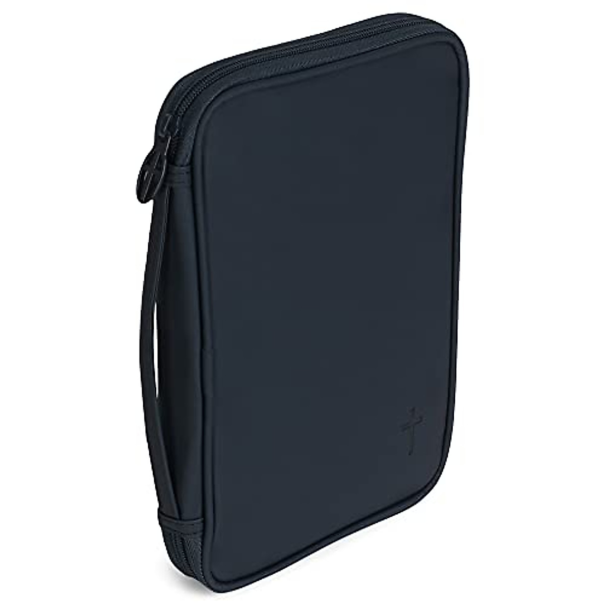 Cross Solid Blank Navy Blue Thinline Vinyl Zippered Bible Cover Case with Handle