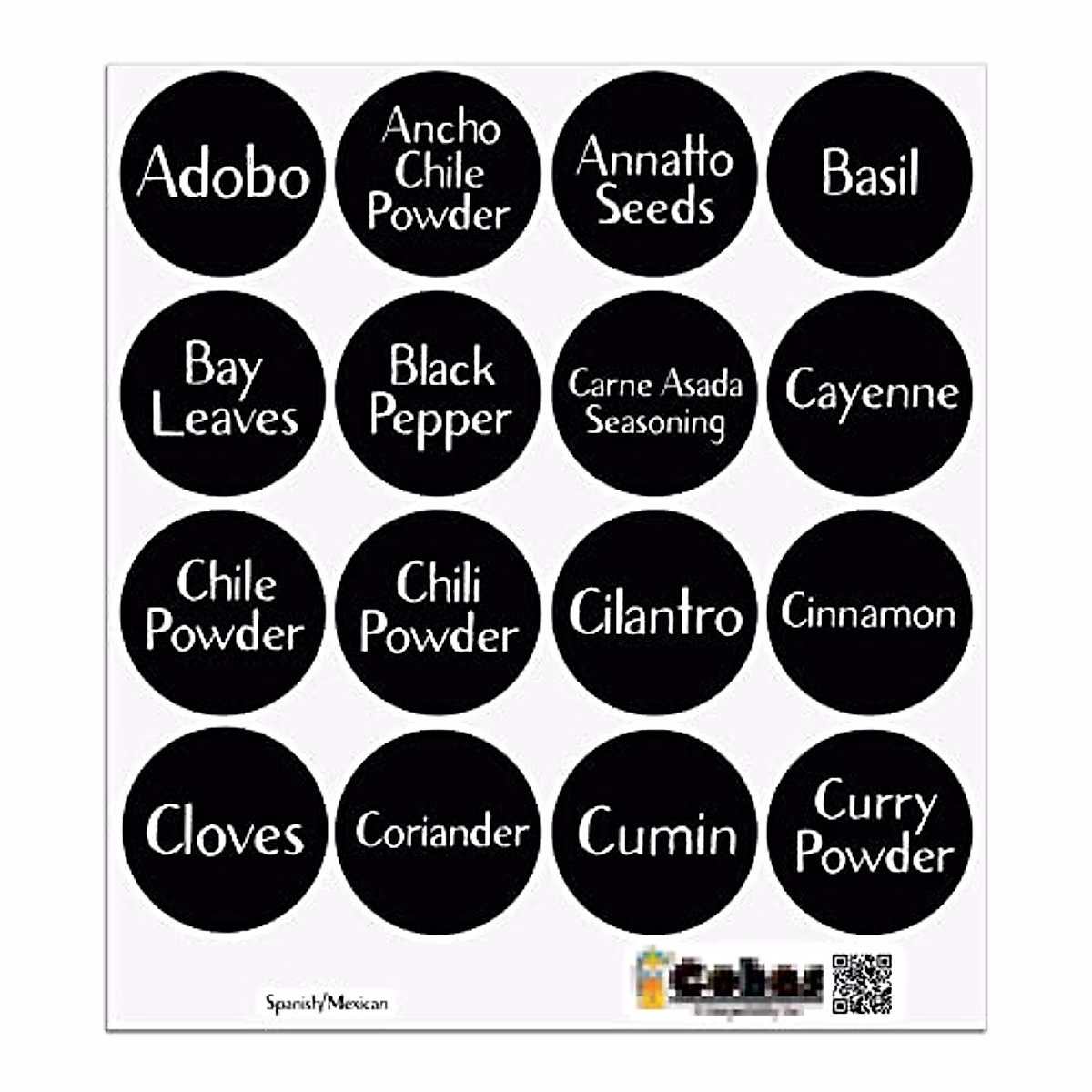 Cohas Chalkboard Labels for Libbey 4.5 Ounce Glass Spice Jars includes 48 Preprinted Labels, Spanish and Mexican Spices