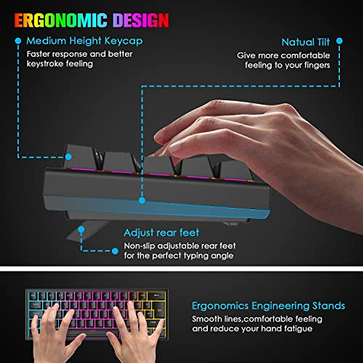 60% Gaming Keyboard and Mouse Combo with Wired RGB Backlight Mechanical Keyboard,12000 DPI Lightweight Gaming Mouse,Gaming Mouse pad for PC Gamers and Xbox and PS4 Users (Black)