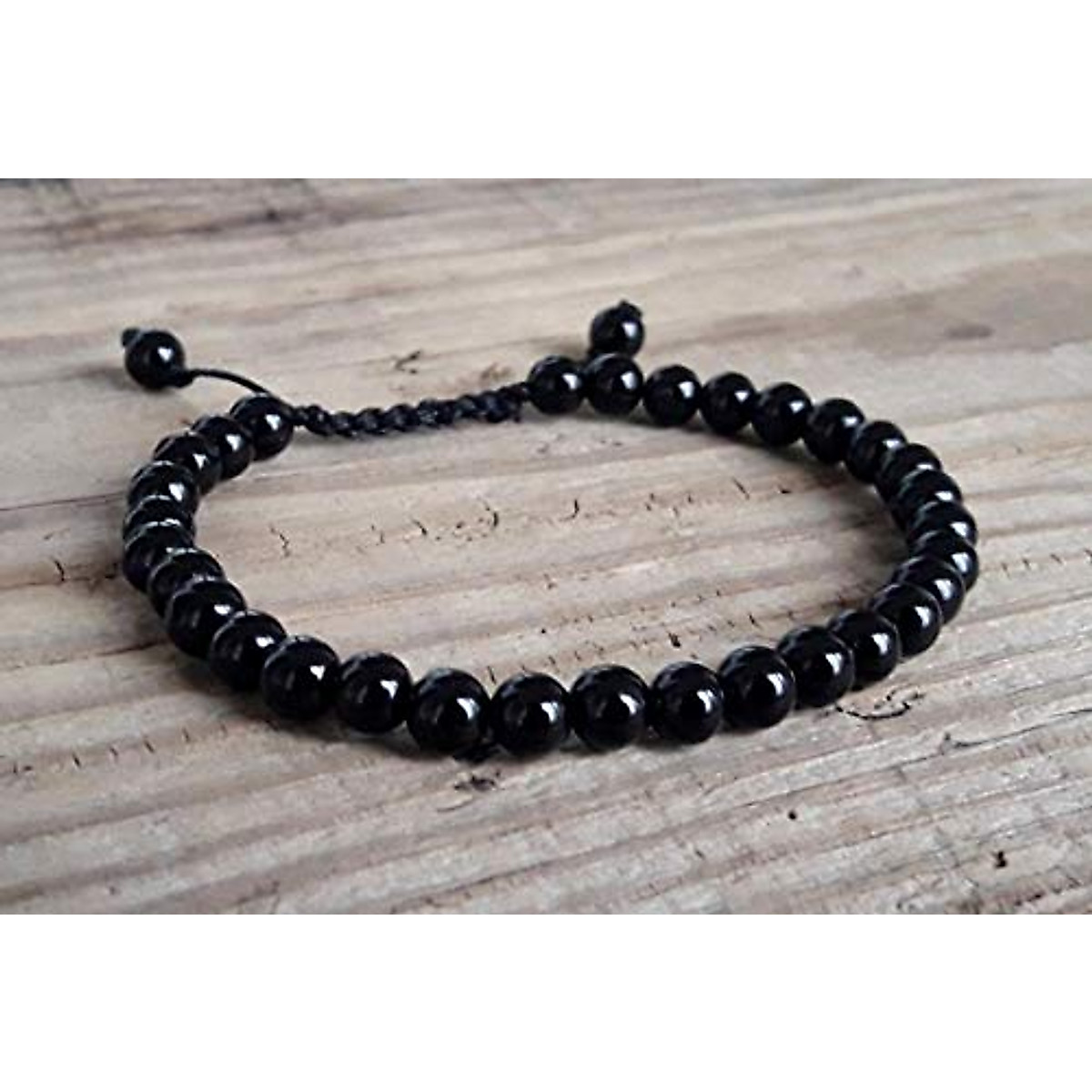 IS4A BLACK AGATE STONE EVIL EYE BRACELET OF PROTECTION BRACELET HELPS RELEASING NEGATIVITY (Black, 6 mm)