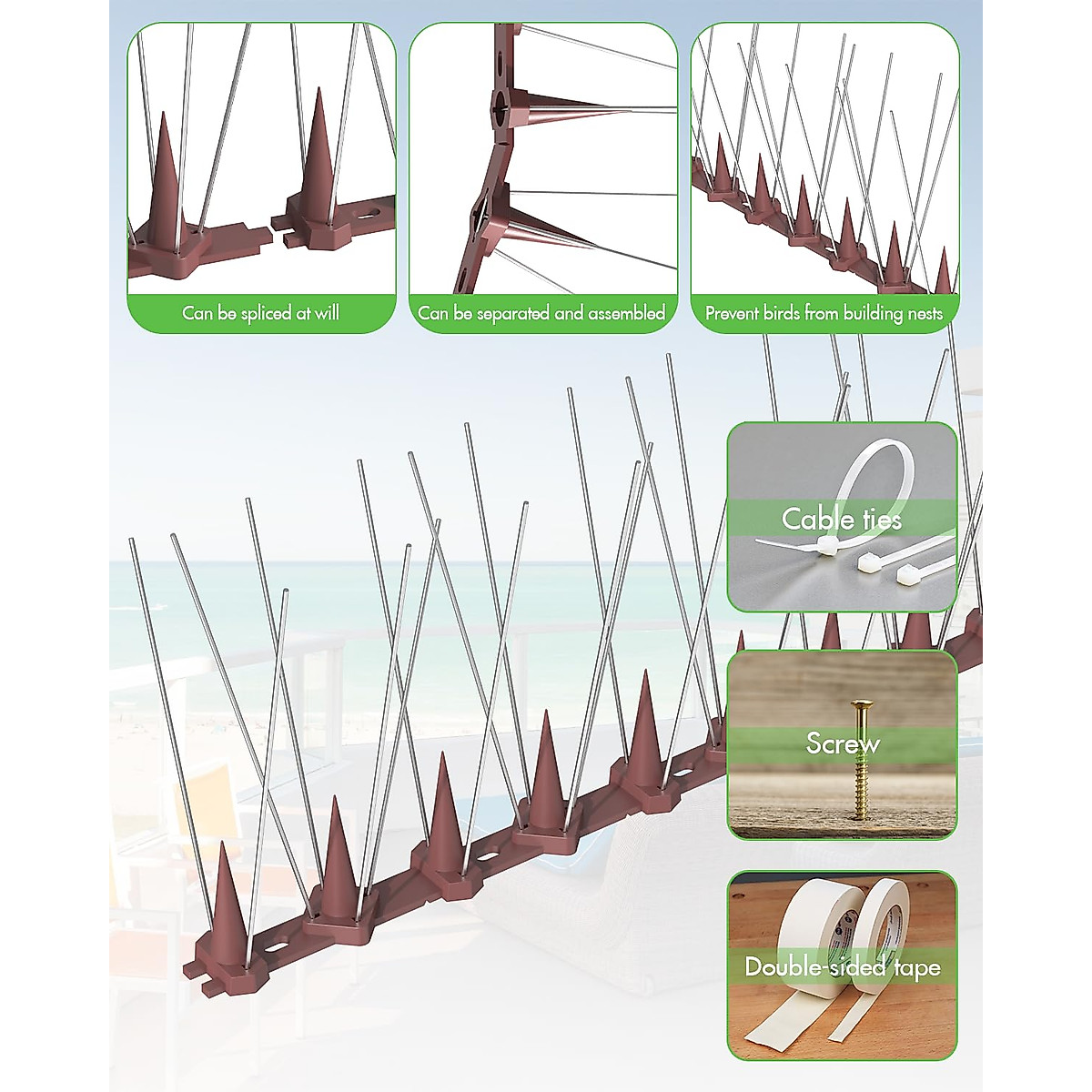 CIIC Bird Spikes, 16 Pack Stainless Steel Anti Bird Spikes, Bird Deterrents for Outside Pigeon Spikes, Bird Repellent Devices for Garden Fence Wall Coverage 16.4 Feet