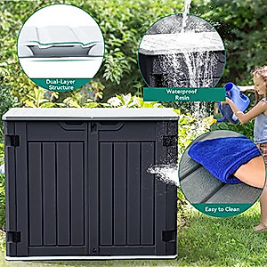 YITAHOME Outdoor Horizontal Storage Sheds w/o Shelf, Weather Resistant Resin Tool Shed, Multi-Opening Door for Storage of Bike, Trash Cans, Garden Tools, 27 cu ft, Waterproof, Lockable, Dark Gray