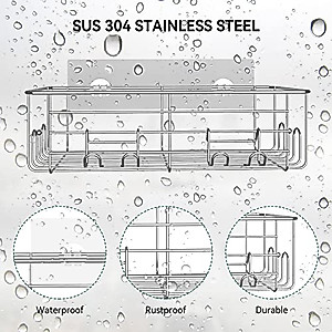 Shower Caddy Bathroom Shelf, CUPAN Shower Caddy Basket Shelf with Soap Dish and Hooks, No Drilling Adhesive Bathroom Shelf SUS304 Stainless Steel Bathroom Kitchen Storage Organizer (2 Pack, Silver)