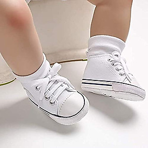 Baby Girls Boys Shoes Newborn First Walkers Star High Top Soft Anti-Slip Sole Canvas Denim Unisex Infant Sneaker (A01-White, 0-6 Months)