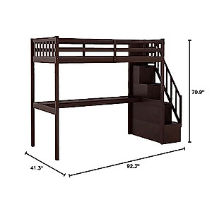 Tulib Twin Size Loft Bed with Desk and Staircase Storage,Wooden Bedframes Furniture,Loftbeds with Safety Guardrails for Kids,Teen,Adult,No Box Sprig Needed