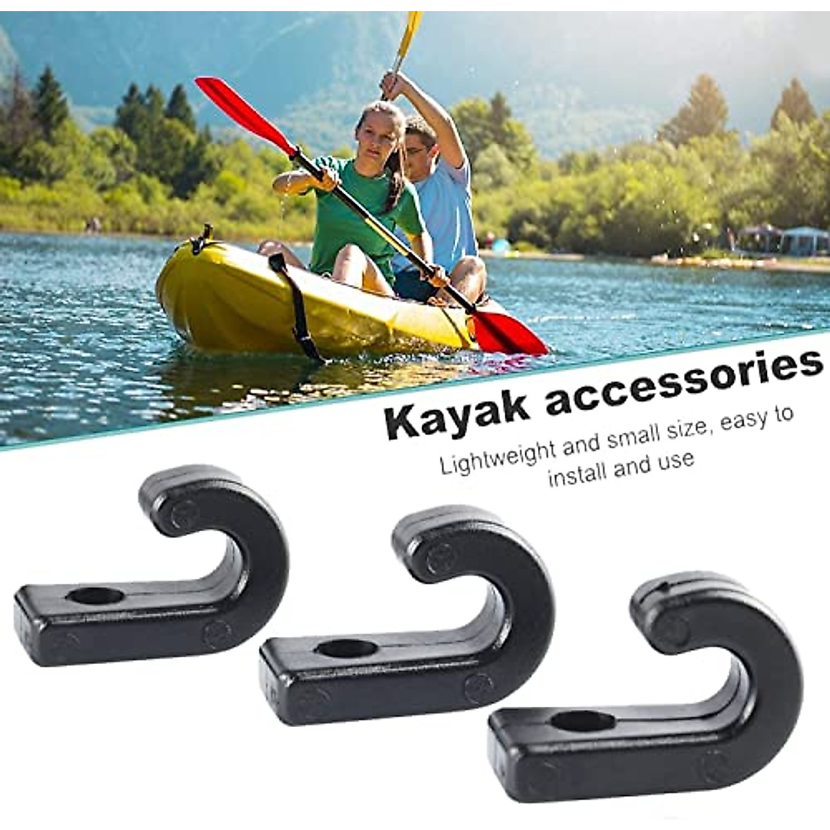 Mesee 50 pcs Kayak J Hooks Black Nylon, Plastic J-Shaped Bungee Cord Lashing Hook,Tie Down J-Hooks for Kayaks/Canoes Repair/Paddle Board/Rowing Boats Accessory