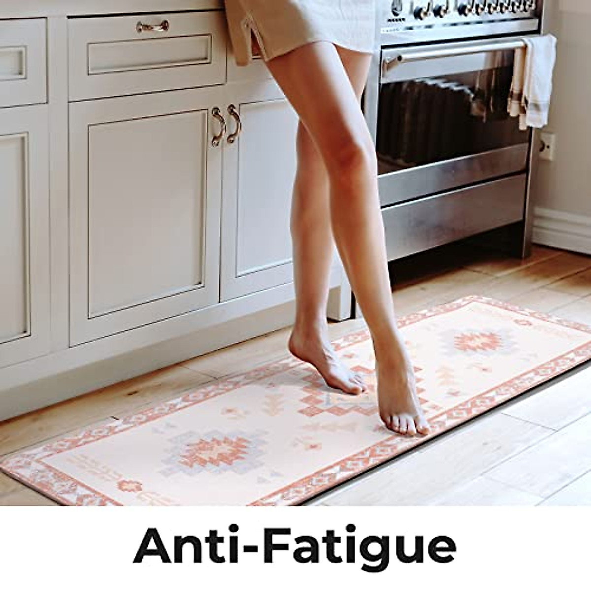 FRESHMINT Anti Fatigue Kitchen Mats for Floor 2 Piece Set, Waterproof & Non-Skid Boho Kitchen Rugs, Cushioned Kitchen Mat for Standing Washable Comfort Desk Kitchen Runners, 17x30+17x47