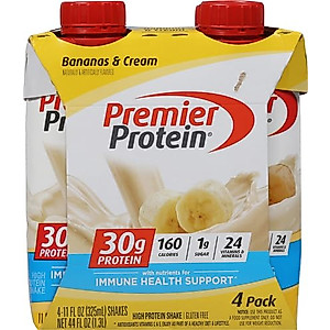 Premier Protein, 30g Shakes Bananas and Cream, 44 Fl Oz, Pack of 4