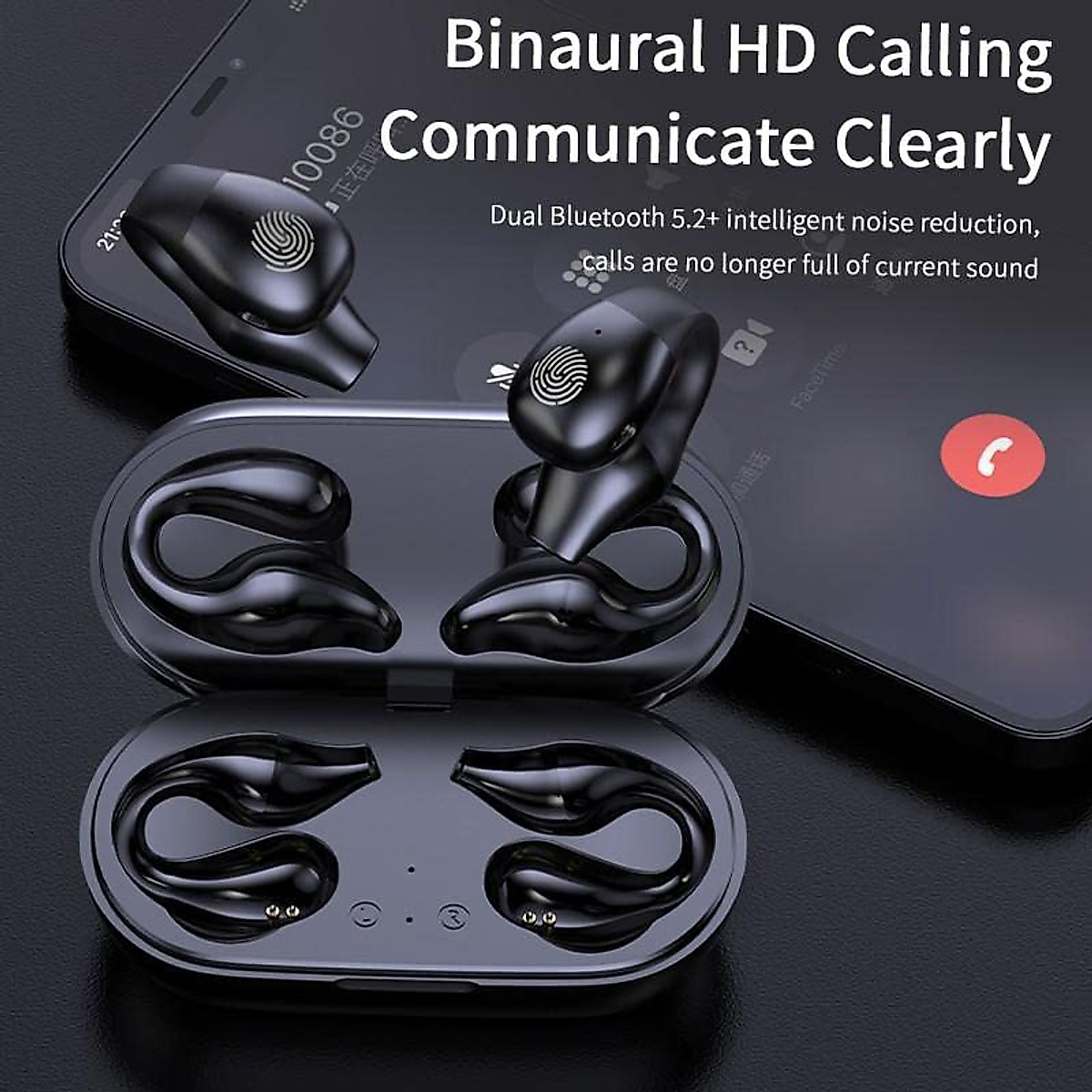 Ear-Clip Bone Conduction Headphones Bluetooth 5.3, Open Ear Clip on Headphone, Bluetooth Headphones Wireless Non-In-Ear, Pain-Free Wearing, Air Conduction Headphones Earrings Ear Clip for Sports