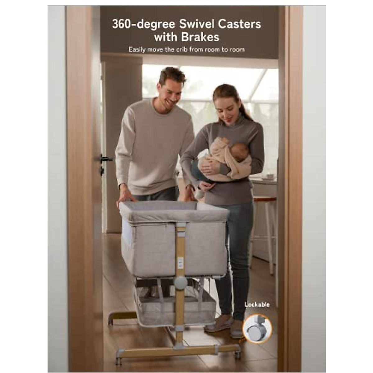 Baby Bassinet Bedside Sleeper, besrey Bedside Bassinet for Newborn Infant with Comfy Mattress, 9 Height Positions, Adjustable Bedside Crib with 360° Swivel Wheels, Bassinet Sleeper with Storage Basket