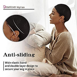 Dreamlover Black Wig Cap for Women Lace Front, Mesh Wig Cap for Long Hair, Wig Net Cap, 2 Pieces