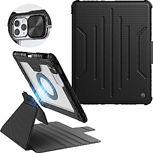 Nillkin iPad Air 13 inch Case with Detachable Magnetic Cover, iPad Pro 12.9 Case for iPad Pro 12.9 inch (3/4/5/6th Gen), with Pencil Holder, Camera Cover Slide, Built-in Magnetic Ring Case, Black