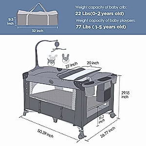BabyBond Baby Bassinet Bedside Crib, Pack and Play with Sheet, Diaper Changing Table and Music Mobile from Newborn to Toddles, Portable Large Playard Gray