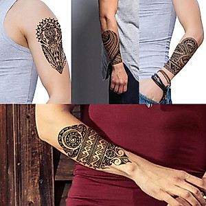 GLARYYEARS Maori Temporary Tattoo for Men Adults, 46-Pack Large Small size Realistic Tattoos, Totem Tribal Tiki Turtle Manta Fake Tattoo Stickers, Long-lasting Cool Black Body Half Arm Tattoos