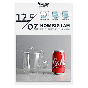 Sweese Double Wall Glass Coffee Mugs - 12.5 oz Insulated Clear Coffee Mugs Set of 2, Perfect for Espresso, Cappuccino, Latte, Americano, Tea Bag, Beverage (413.101)