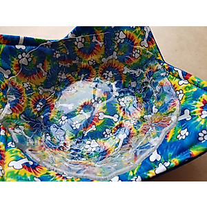 Tie Dye Dog Bone Paw Print Microwave Bowl Cozy Hippie Puppy Reversible Microwaveable Potholder Bowl Buddy BoHo Bohemian Puppy Kitchen Linens Handmade Housewarming Hostess Gifts Under 10