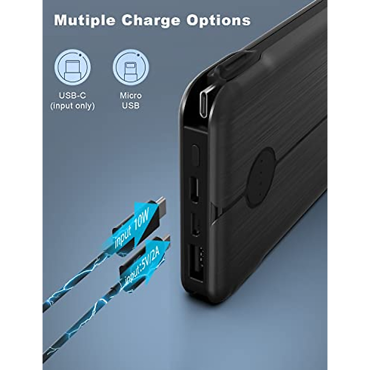 Upgraded Portable Charger, GiieeGii 10000mAh Power Bank Built in Cable, with Micro & Type-C 3 Kinds Cables and USB Output Port Cell Phone Battery Backup Compatible with iPhone Android Smartdevices