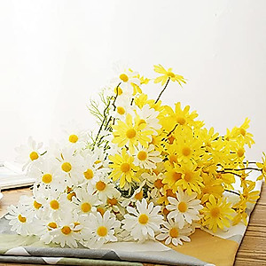 XIYUAN 15 Bundles Artificial Daisy Flowers 21" High Small Daisy Artificial Flower Outdoor Silk Flowers Fake Wildflowers Faux Greenery Shrubs Plants with - for Wedding Decoration Home Decoration