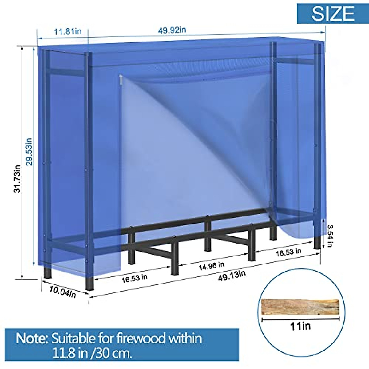 Firewood Rack Outdoor with Cover Waterproof 4ft Outdoor Indoor Fire Wood Storage Holder Metal Log Stacker Rack for Fireplace Heavy Duty Adjustable Wood Pile Lumber Storage Carrier Organizer Black