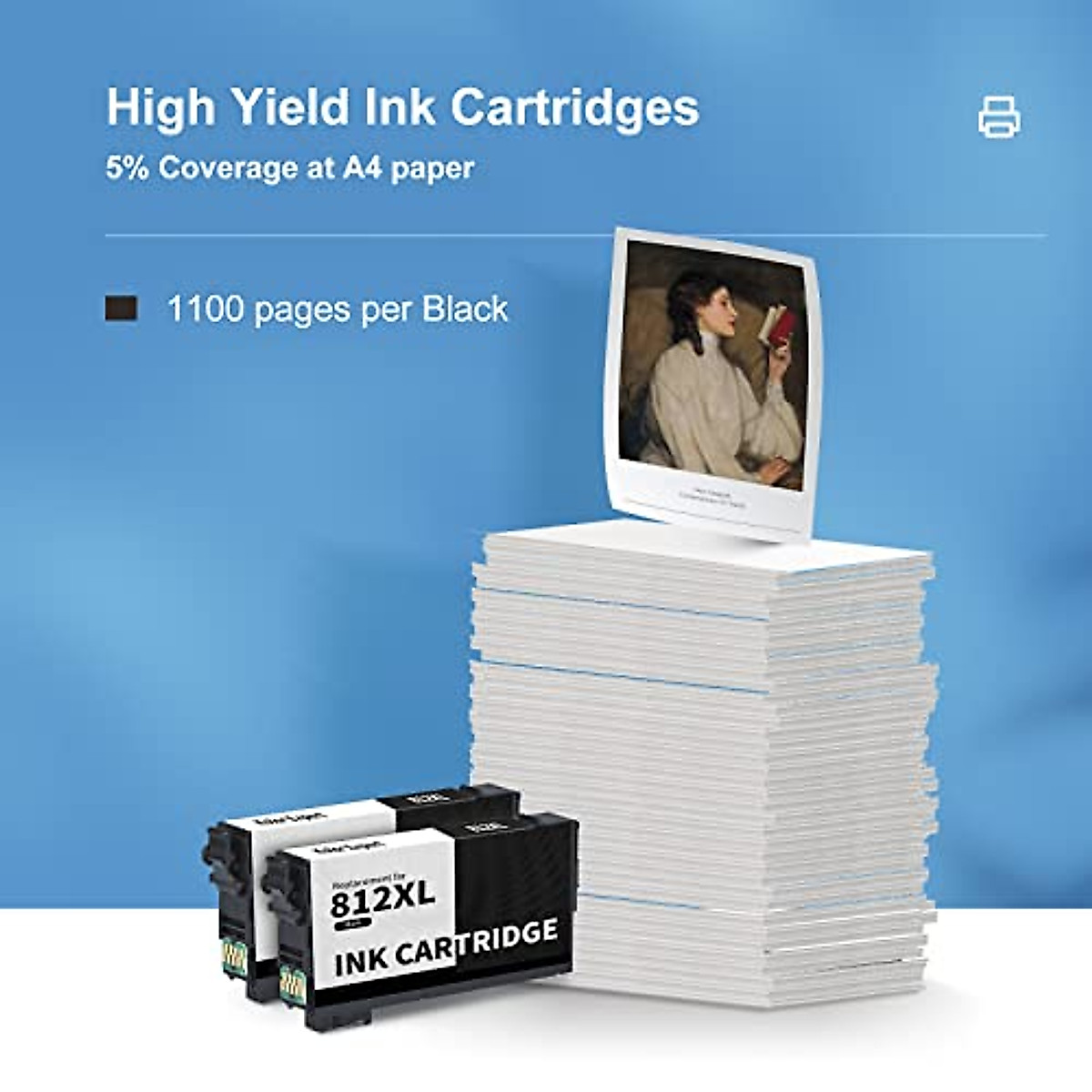 Kolor Expert Remanufactured T812 Black Ink Cartridge Replacement for Epson 812XL 812 XL T812XL for Epson Workforce WF-7840 WF-7820 EC-C7000 WF-7310 Printer (2 Black)