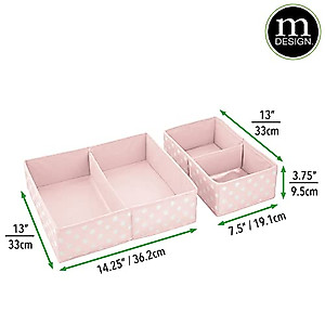 mDesign Fabric Drawer Organizer Bins, Kids/Baby Nursery Dresser, Closet, Shelf, Playroom Organization, Hold Clothes, Toys, Diapers, Bibs, Blankets, Set of 2, 4 Pack, Pink/White Polka Dot