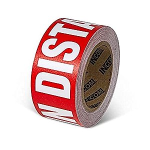 INCOM Manufacturing: Social Distance Safety Message Adhesive Floor Marking Tape, Legend Maintain Distance, 2.25 Inch x 54 Foot, 30 Legends Per Roll, Red/White