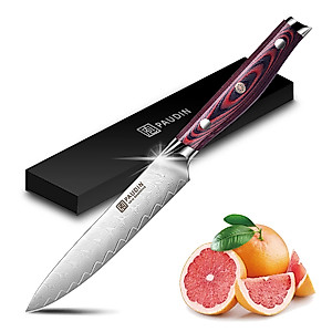 PAUDIN Kitchen Utility Knife, 5" Kitchen Knife, Professional Japanese VG10 Damascus Stainless Steel Knife with Ergonomic Full Tang G10 Handle