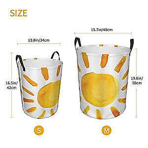 Laundry Basket,Sun Childish Watercolor Brush Painting Style Kids Nursery Playroom Picture,Large Canvas Fabric Lightweight Storage Basket/Toy Organizer/Dirty Clothes Collapsible Waterproof For College Dorms-Large
