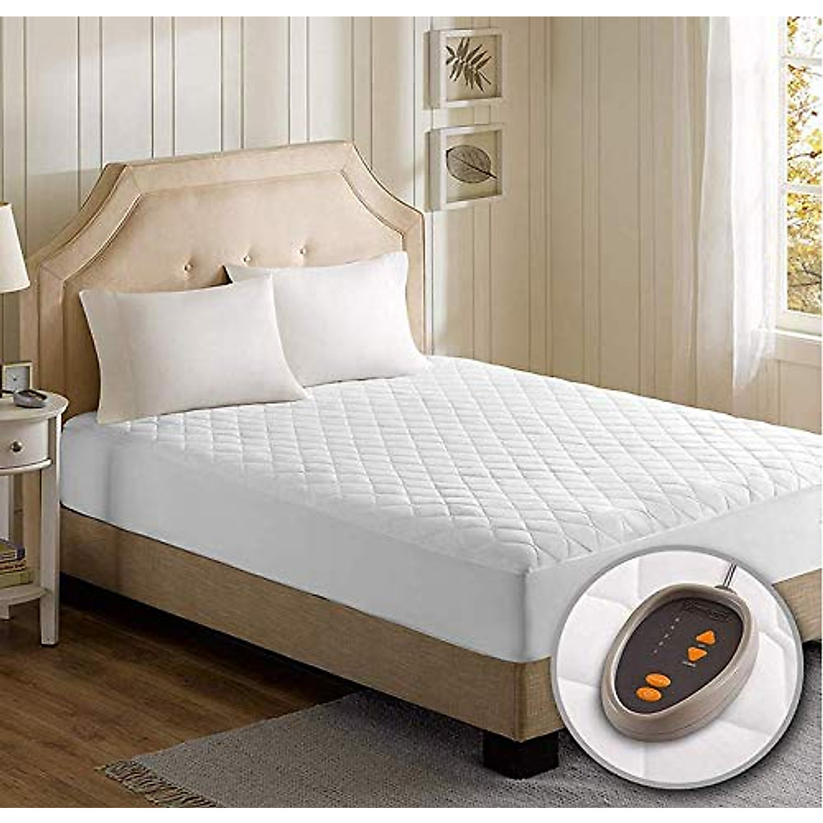 Beautyrest Cotton Blend Heated Mattress Pad Secure Comfort Technology - Luxury Quilted Electric Mattress Pad with Deep Pocket - 5-Setting Heat Controllers, Twin XL , White