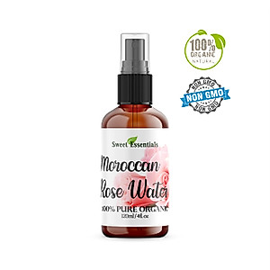 Premium Organic Moroccan Rose Water - 4oz W/Sprayer - Imported From Morocco - 100% Pure (Food Grade) No Oils or Alcohol - Rich in Vitamin A & C Perfect for Hydrating & Rejuvenating Your Face & Neck