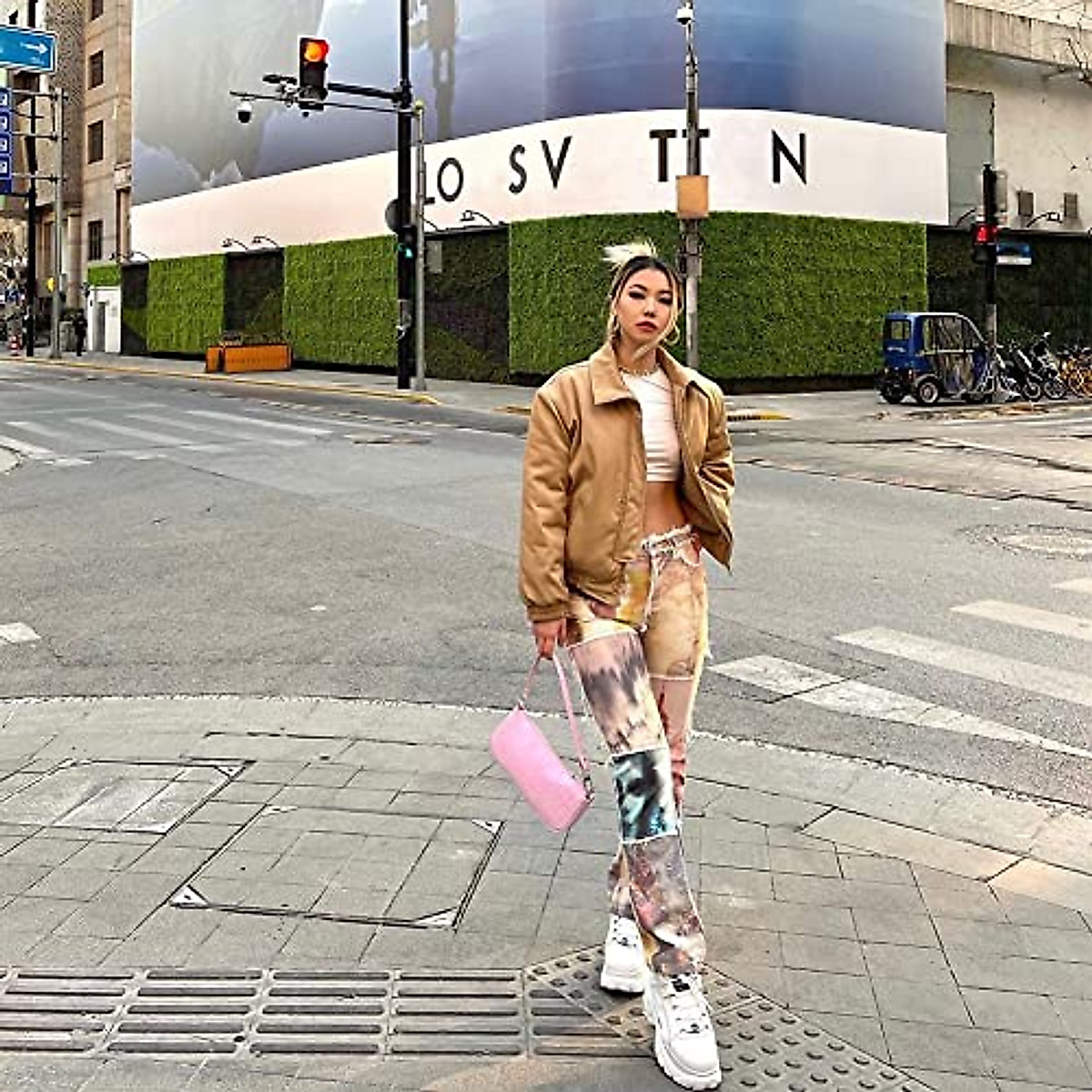 IBIZA VIBE Bag Crocodile Effect Retro Faux Leather Classic Clutch Shoulder Purse Handbag for Women, Pink