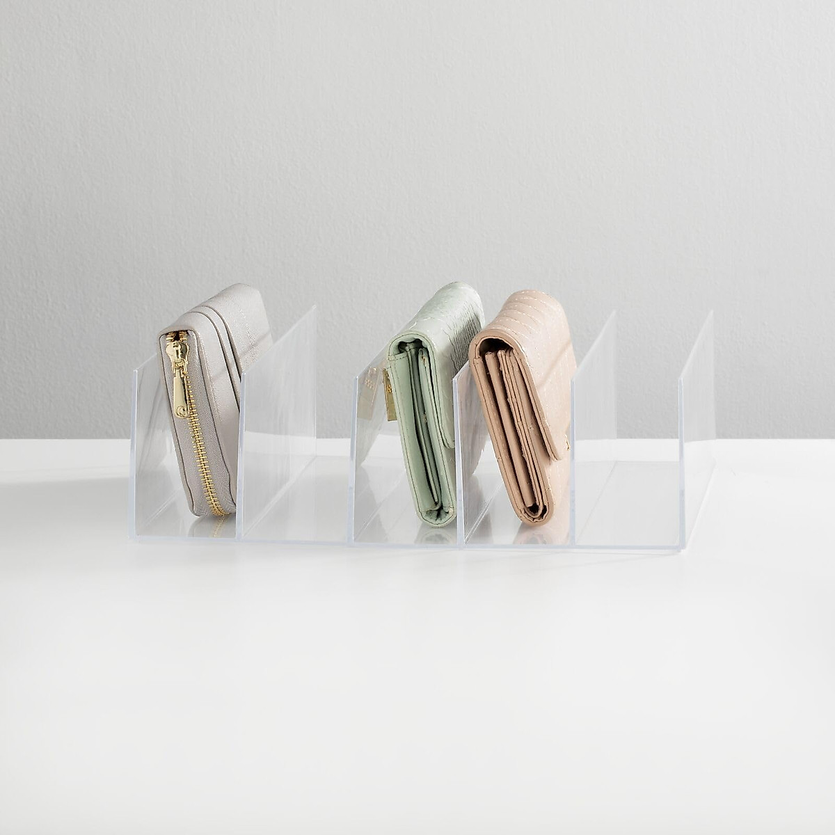 mDesign Plastic Purse Organizer for Bedroom Closet, Shelf Storage - Holds Woman's Purse, Hanging Bag, Zipper Handbag, Tote, Perfect for Space Saving - 5 Sections - Lumiere Collection - 2 Pack - Clear