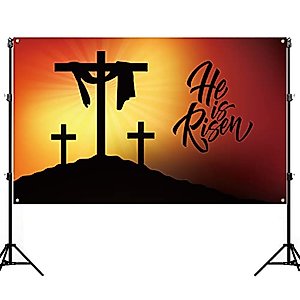 Nepnuser He is Risen Photo Booth Backdrop Christian Cross Easter Decoration Jesus Resurrection Indoor Outdoor Wall Decor-5.9×3.6ft