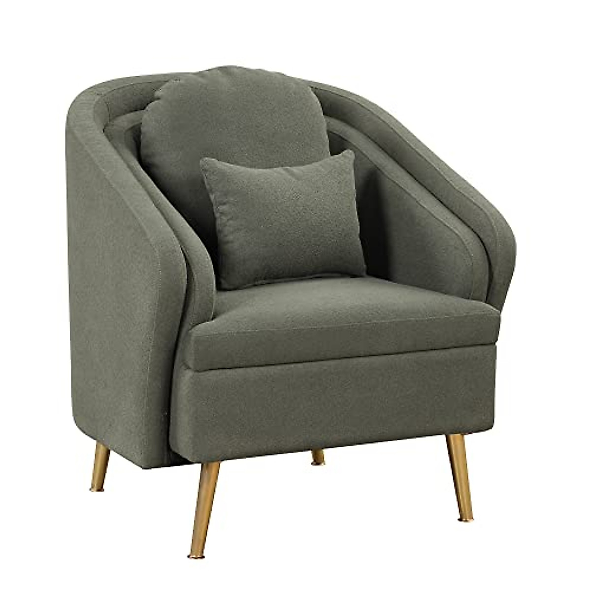 Goohome Mid Century Modern Accent Chair Single Sofa Comfy Upholstered Armchair Living Room Furniture, ReadingChair with Lumbar Pillow and Metal Legs for Bedroom, Lounge