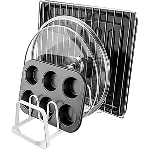 SANNO Pot Lid Holders Heavy Duty Pan Rack Organizer Pot Organizer Rack for Cabinet, Bakeware Rack,Kitchen Cookware Pantry Cabinet Storage Rack with 7 Dividers (pack of 1)