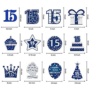 36pcs 15th Birthday Decorations Hanging Swirls Party Supplies for Boys, Silver Blue 15 Year Old Birthday Hanging Decor, Happy Fifteen Birthday Foil Ceiling Swirl Sign Décor