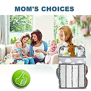 Diaper Caddy Hanging Diaper Caddy Organizer, Hanging Nursery Nappy Organiser Diaper Holder Caddy Stacker for Baby Girl Boy Crib Changing Table Playard Wall Baby Shower Gifts Bedside Storage Bag -Grey