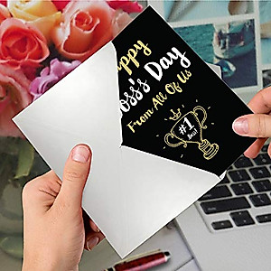 NobleWorks - Boss's Day Greeting Card with Envelope - Boss Appreciation, Gratitude Notecard for Manager, Work - Happy Boss's Day From All C5886BOG-US