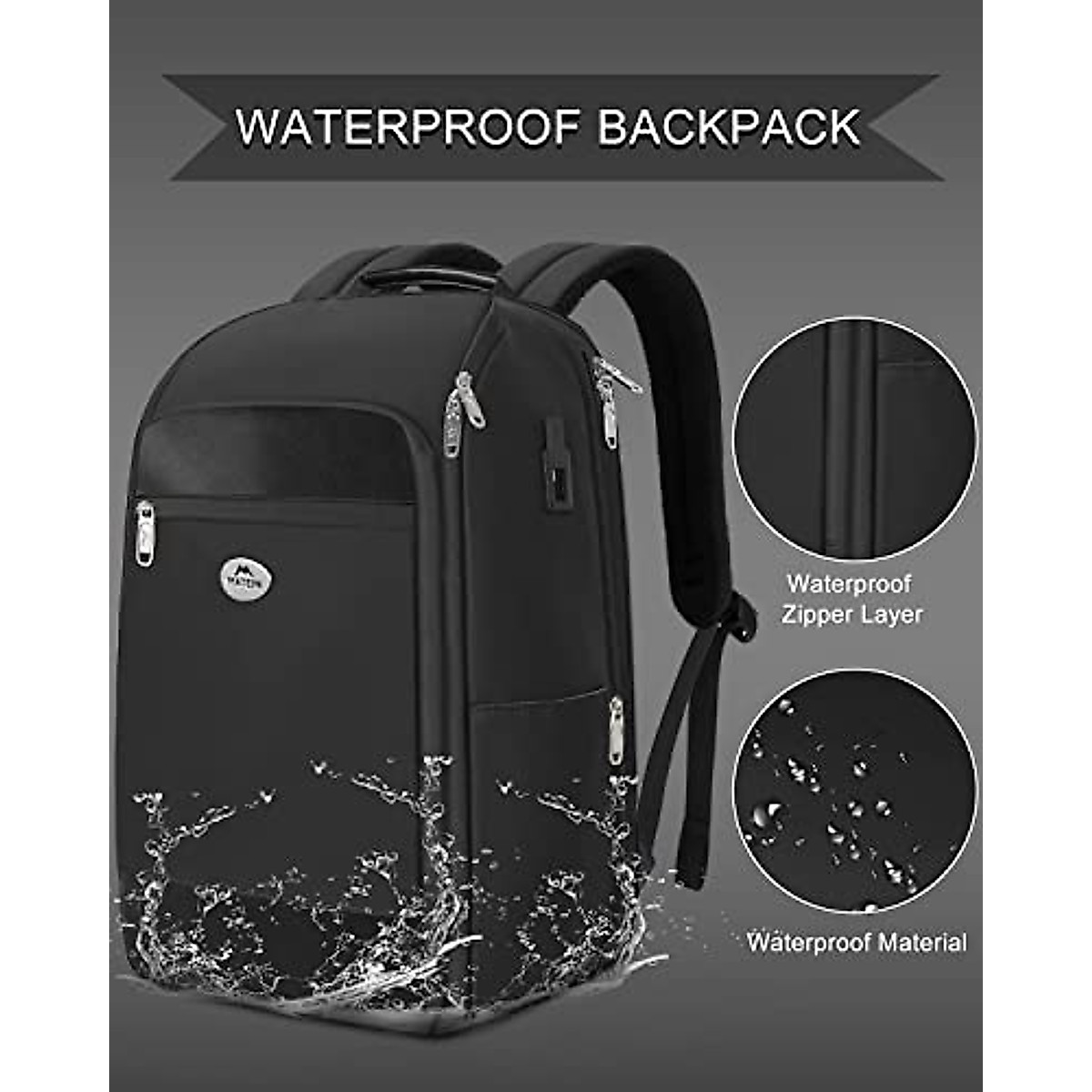 MATEIN Backpack for Travel, Waterproof Expandable Carry on Backpack for Men with USB Charging Port & Wet Bag, Extra Large TSA 17 Inch Laptop Backpack Business Work Computer Bag Flight Approved, Black
