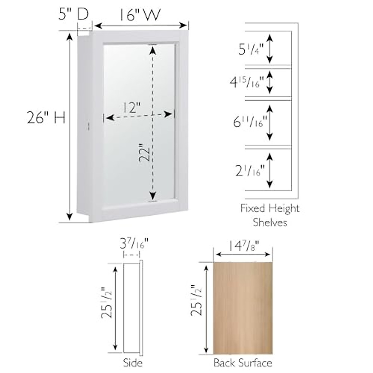 Design House 590505-WHT Concord Medicine Cabinet Durable Assembled Frame Bathroom Wall Cabinet w/Mirrored Door, 16", White