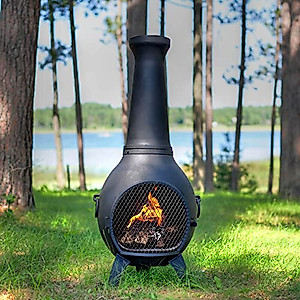 The Blue Rooster Prairie Chiminea Outdoor Fireplace - Wood Burning Cast Aluminum Deck or Patio Firepit