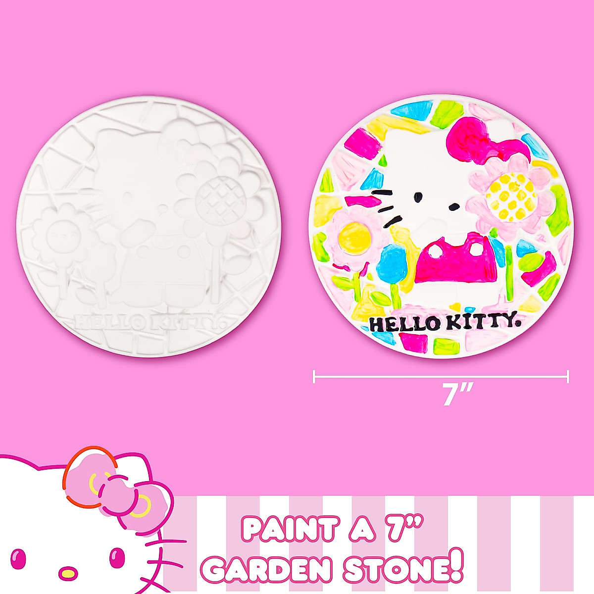Sanrio Hello Kitty Paint Your Own Stepping Stone, Includes 7” 6 Paints & 1 Paintbrush, Cute Gifts for Kids Teens Girls Adults