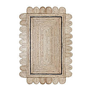 CASAVANI Hand Braided Rag Rug Geometric Beige & Black Jute Rug Best Uses for Hallway Enterway Best Uses for Bedroom,Dining Room,Entertainment Room 4x6 Feet