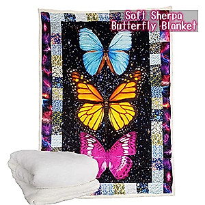 Ultra Soft Butterfly Blanket for Women Night Sky Background Microfiber Plush Sherpa Fuzzy Throw Blankets Cozy Blanket Butterfly Gifts (Butterfly,50"×60")