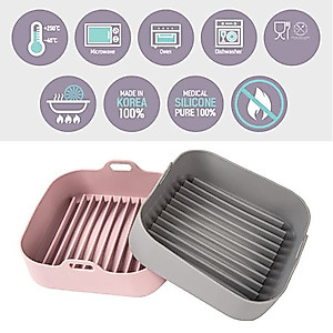 Air Fryer Silicone Pot, Air Fryer Replacement Basket, 8x8x2.95 inch Square Silicone Air Fryer Basket for Paper Liners, Silicone Bowl For Air Fryer Oven Accessories
