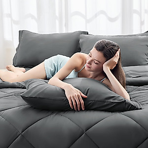 HEVUMYI Twin Comforter Set - 5-Piece All Season Bed in a Bag Twin, Ultra Soft Bedding Set with Comforter, Flat Sheet, Fitted Sheet, Pillowcases, Pillow Shams, Dark Grey