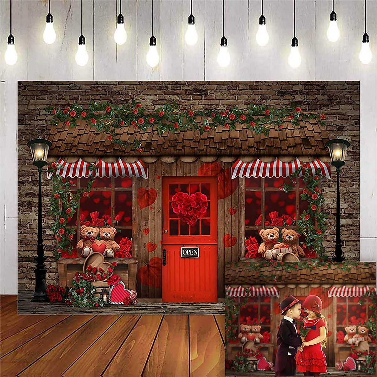 Avezano Valentine's Day Photography Backdrop Red Rose Brick Wall Valentine Portrait Background Flower Shop Love Wedding Bridal Shower Backdrops Photo Studio (7x5ft)