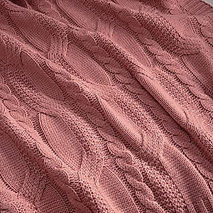 Aormenzy Dusty Pink Knit Throw Blankets Cable Knit Decorative Throw Blanket Dusty Rose Soft Cozy Knitted Blanket for Sofa Couch Bed, 50" x 60"