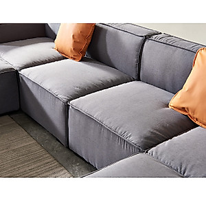 Moxoq Luxury Modern Modular U-Shaped Sectional Sofa Set, Minimalist Linen Fabric Upholstered Comfy Couch with Convertible Chaise, Large Cloud Couch for Living Room (Dark Grey, U-Shaped)