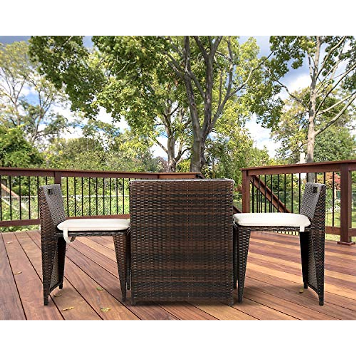 FDW Patio Set 3 Pieces Outdoor Wicker Patio Furniture Sets Wicker Bistro Set Rattan Chair Conversation Sets Patio Sofa Wicker Table Set for Yard Backyard Lawn Porch Poolside Balcony,Brown